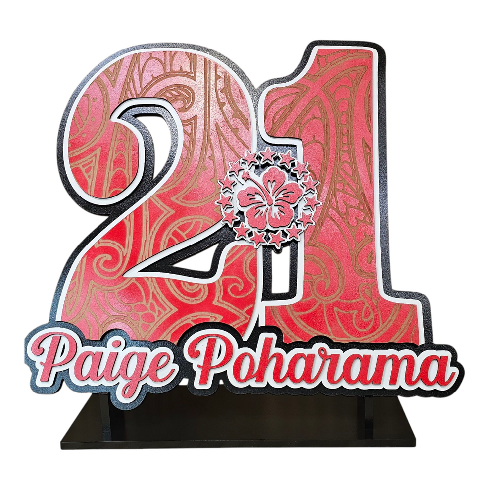 CDW45 - 21st Key - Engraved 21 with Maori Patterns, Flower & Cook Isla ...