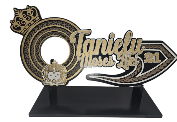 21st Key - Samoan shield crown engraved key